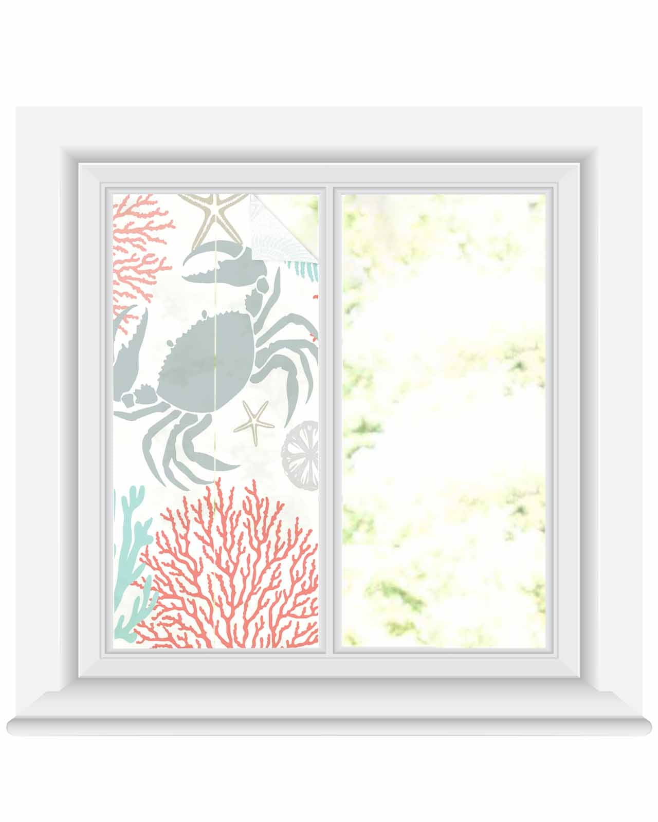 Window Privacy Film Teal Red Crab Coastal Stained Glass Window Film ...
