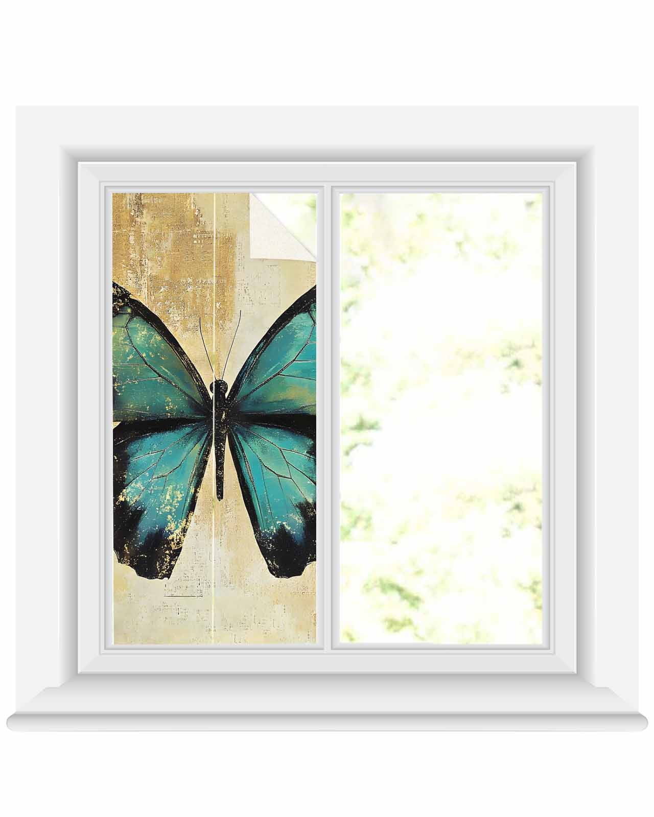 Window Privacy Film Teal Retro Butterfly Stained Glass Window Film ...
