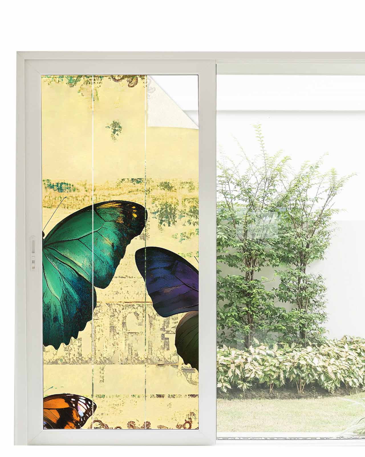 Window Privacy Film Teal Retro Butterfly Stained Glass Window Film ...