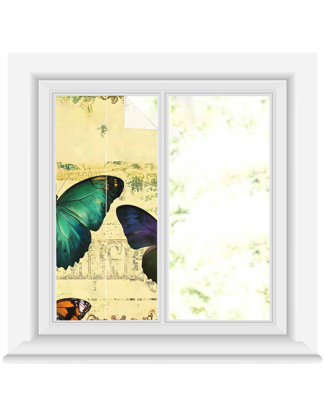 Window Privacy Film Teal Retro Butterfly Stained Glass Window Film ...