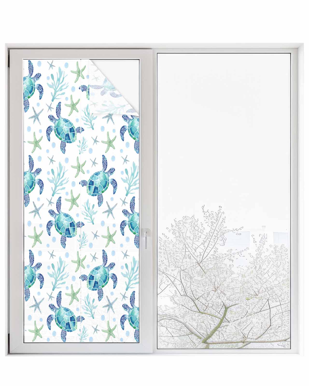 Window Privacy Film Teal Sea Turtle Coastal Stained Glass Window Film ...