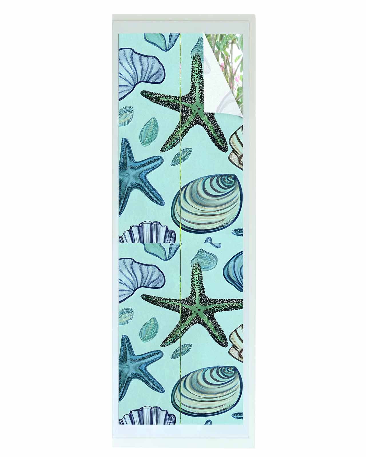 Window Privacy Film Teal Starfish Coastal Stained Glass Window Film ...