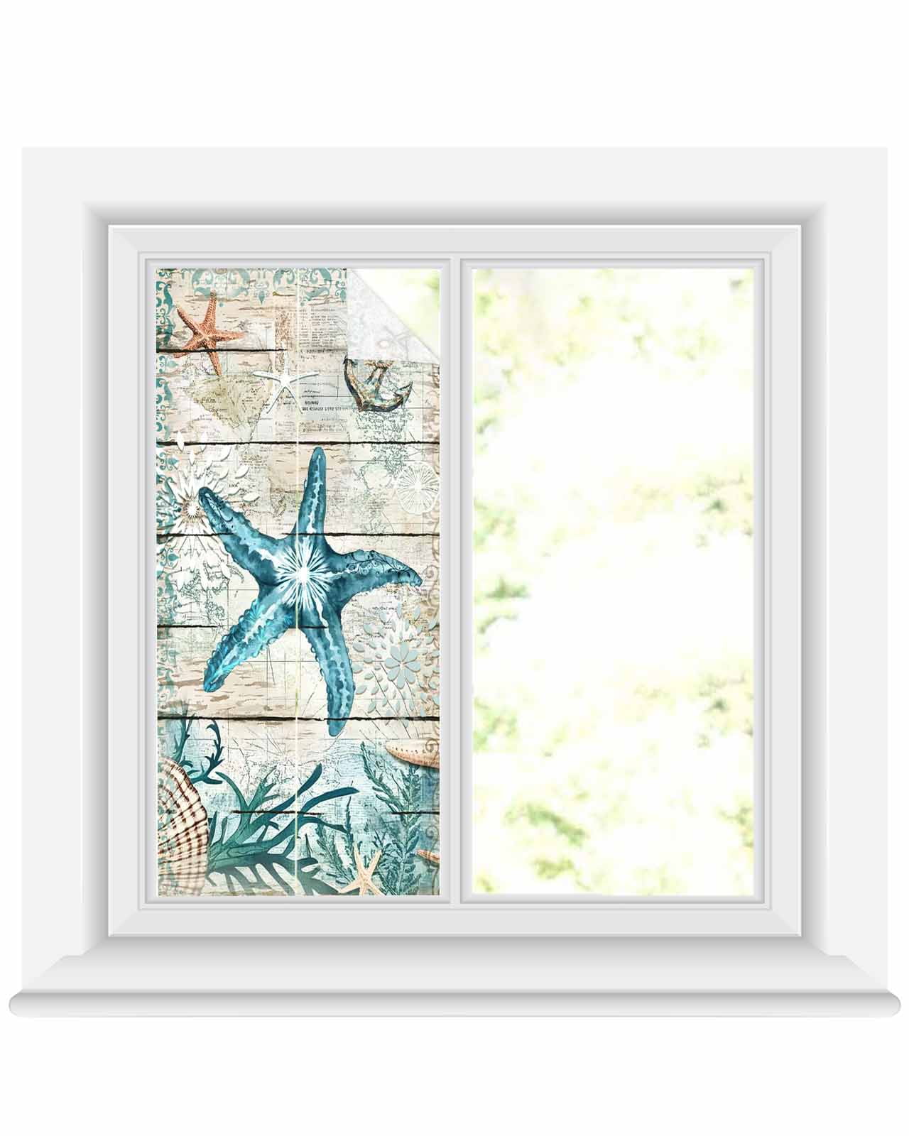 Window Privacy Film Teal Starfish Coastal Stained Glass Window Film ...