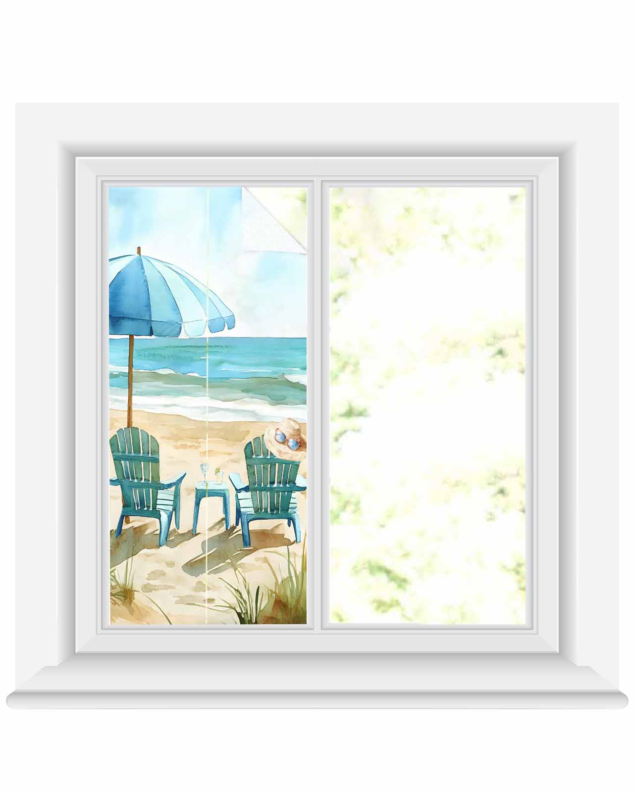 Window Privacy Film Teal Summer Beach Stained Glass Window Film ...