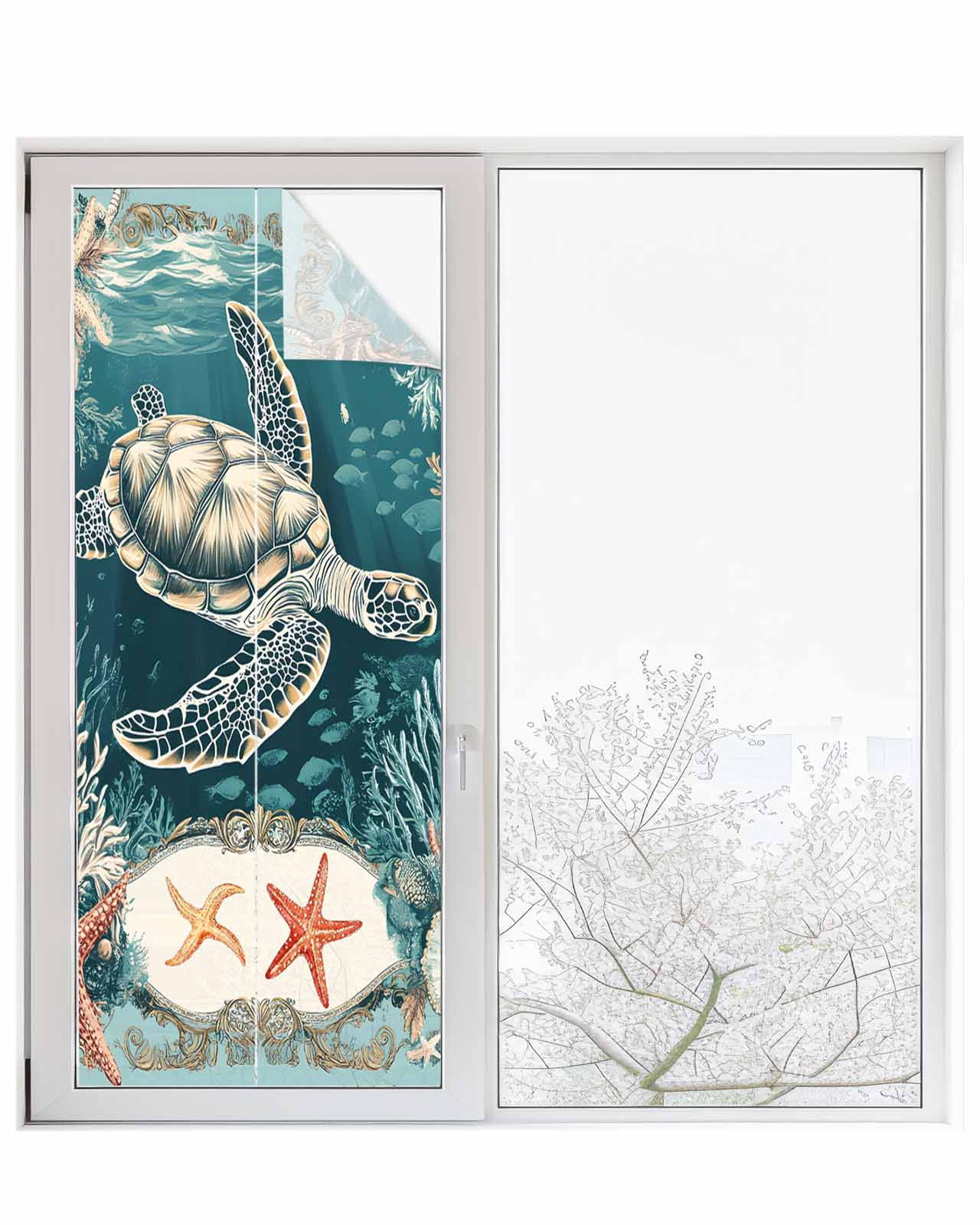Window Privacy Film Teal Turtle Coastal Stained Glass Window Film ...