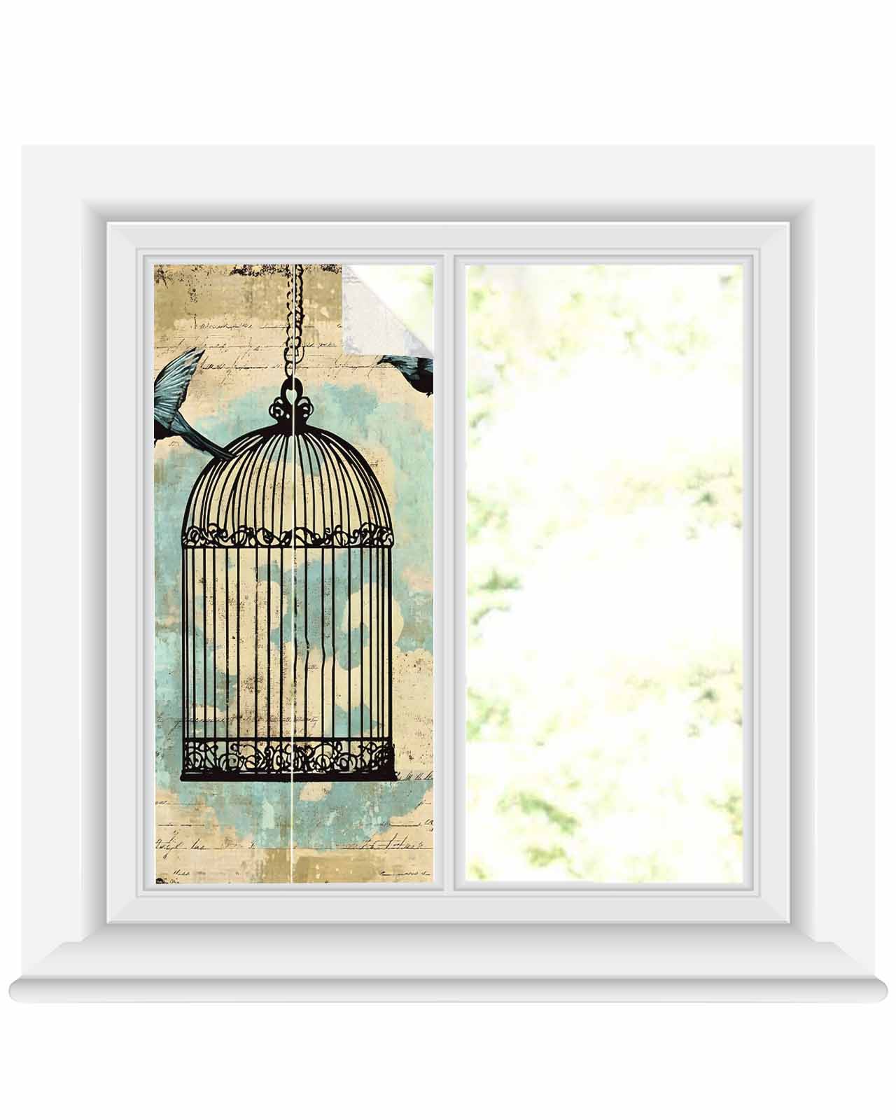 Window Privacy Film Teal Vintage Birds Stained Glass Window Film ...