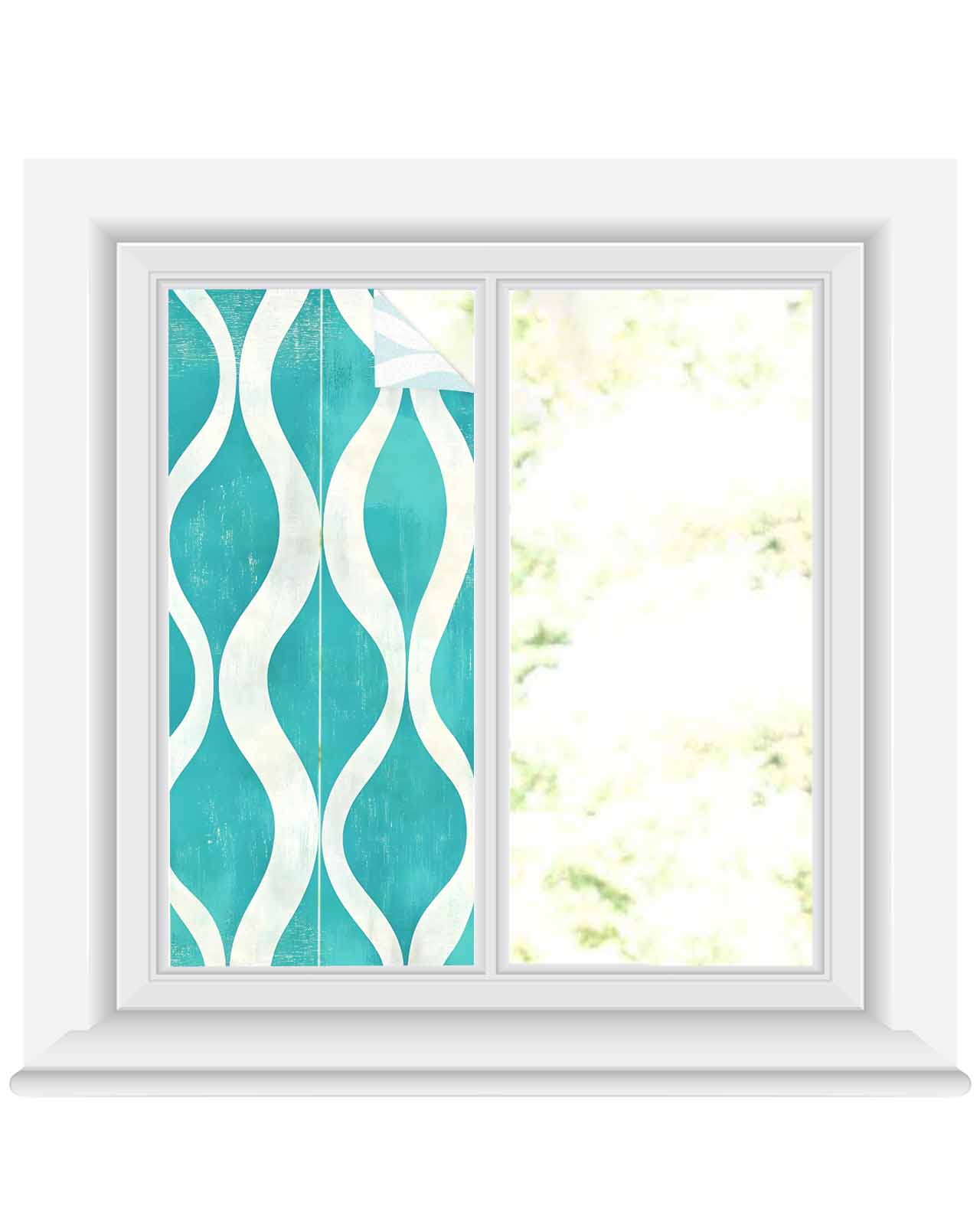 Window Privacy Film Teal Wave Stained Glass Window Film Decorative Sun ...