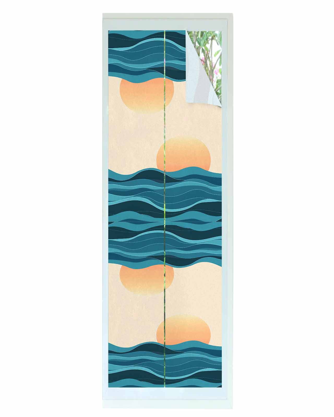 Window Privacy Film Teal Waves Stained Glass Window Film Decorative Sun ...