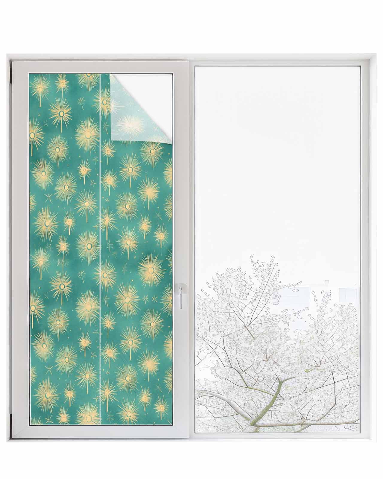 Window Privacy Film Teal Yellow Dandelion Stained Glass Window Film ...