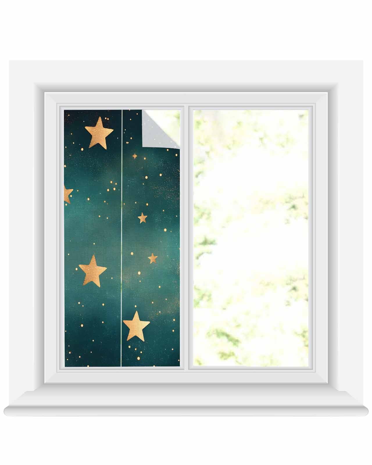 Window Privacy Film Teal Yellow Star Stained Glass Window Film Decorative Sun Block Window Cover ...