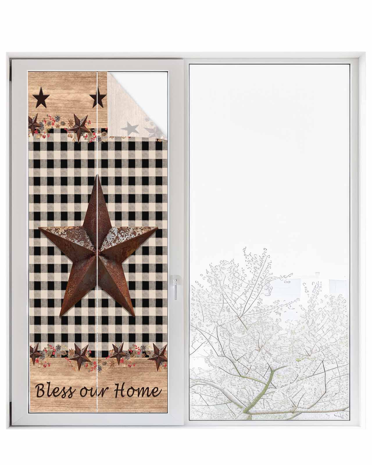 Window Privacy Film Texas Star Plaid Stained Glass Window Film ...