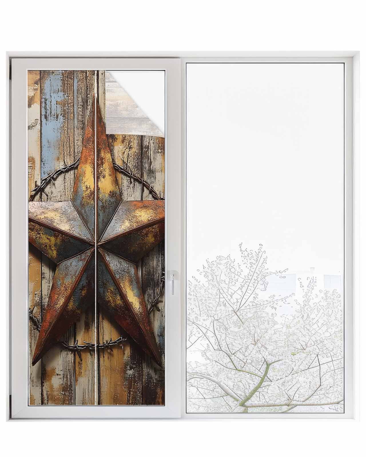 Window Privacy Film Texas Star Retro Stained Glass Window Film ...