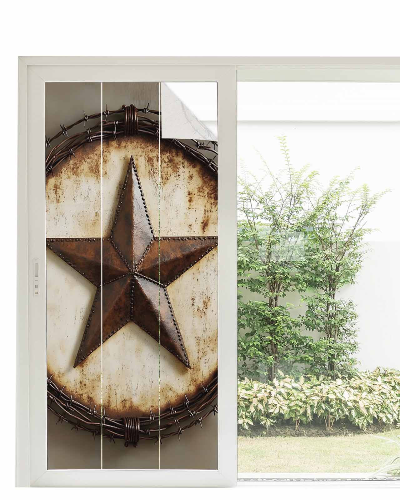 Window Privacy Film Texas Star Retro Stained Glass Window Film ...