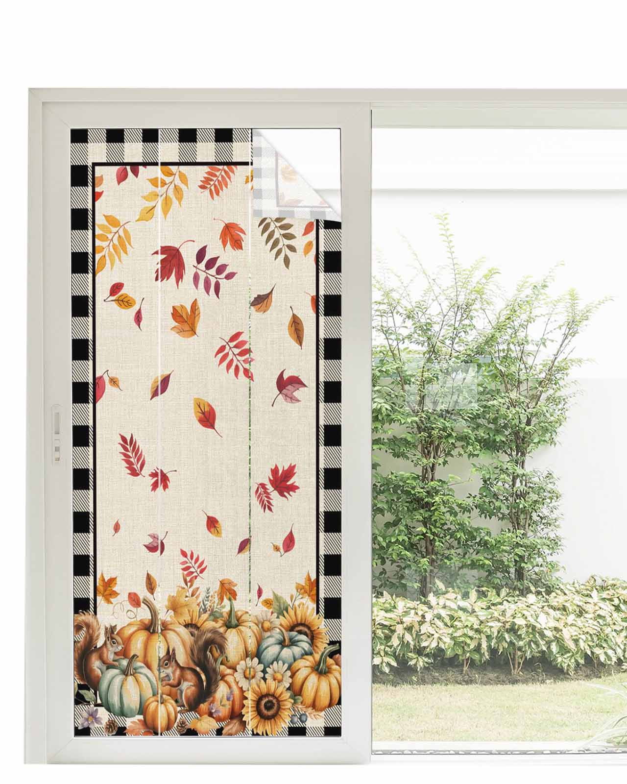 Window Privacy Film Thanksgiving Fall Pumpkin Stained Glass Window Film ...