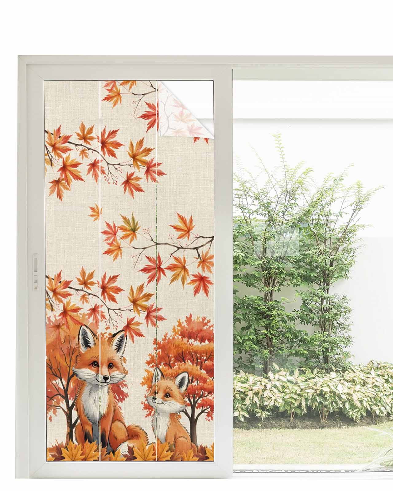 Window Privacy Film Thanksgiving Fox Stained Glass Window Film ...