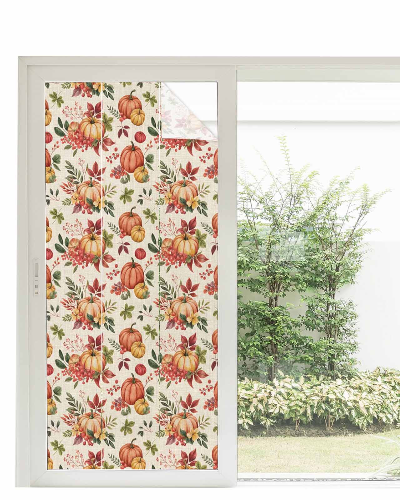 Window Privacy Film Thanksgiving Pumpkins Stained Glass Window Film ...