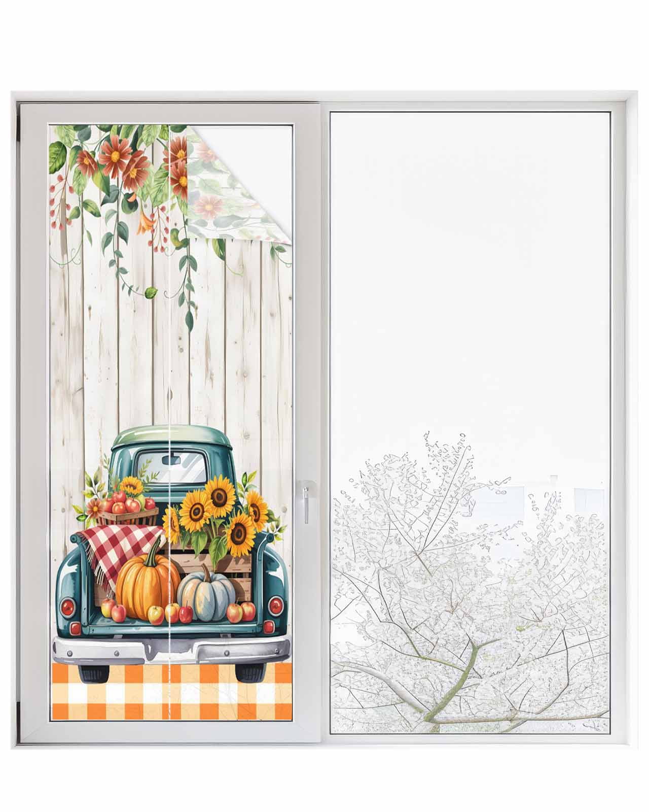 Window Privacy Film Thanksgiving Sunflowers Stained Glass Window Film ...
