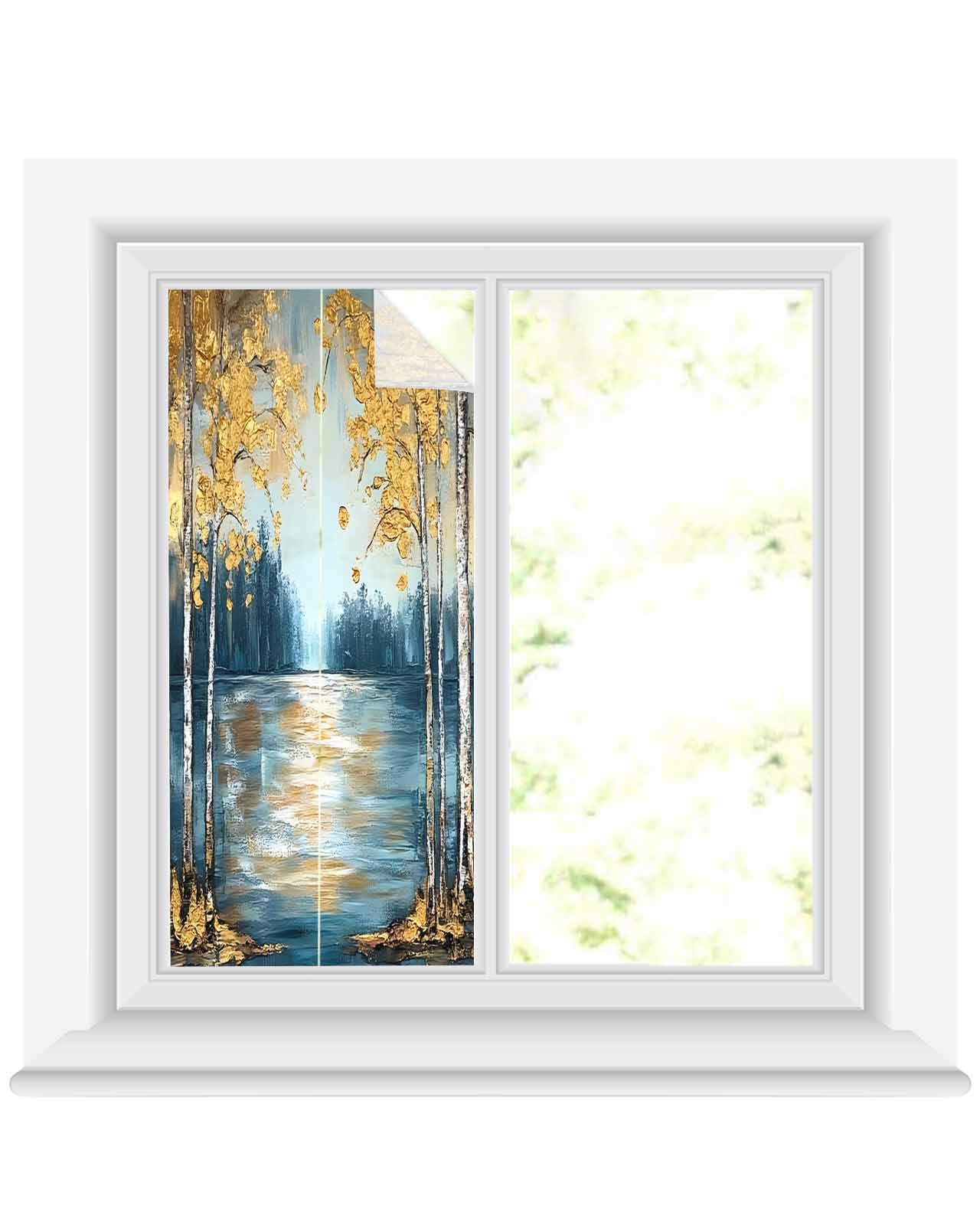 Window Privacy Film Tree Oil Painting Stained Glass Window Film Decorative Sun Block Window ...