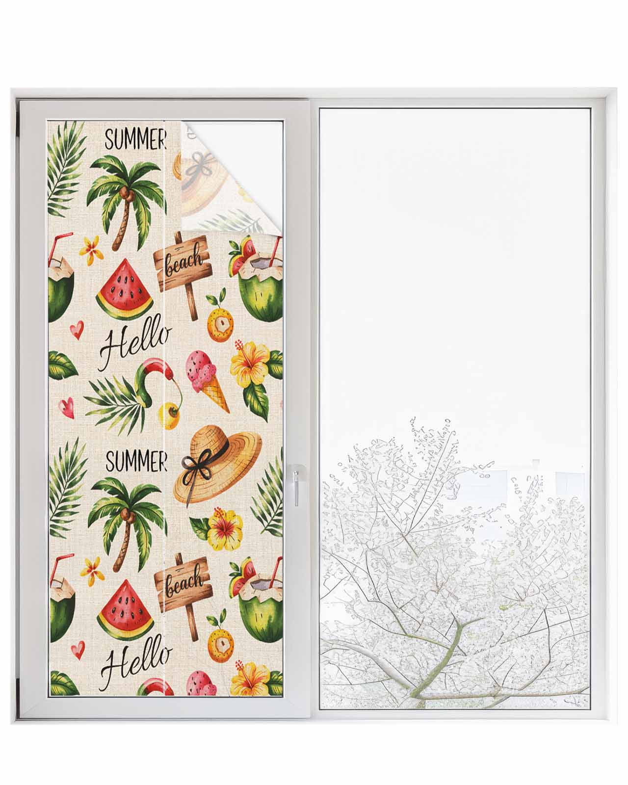 Window Privacy Film Tropical Beach Stained Glass Window Film Decorative ...