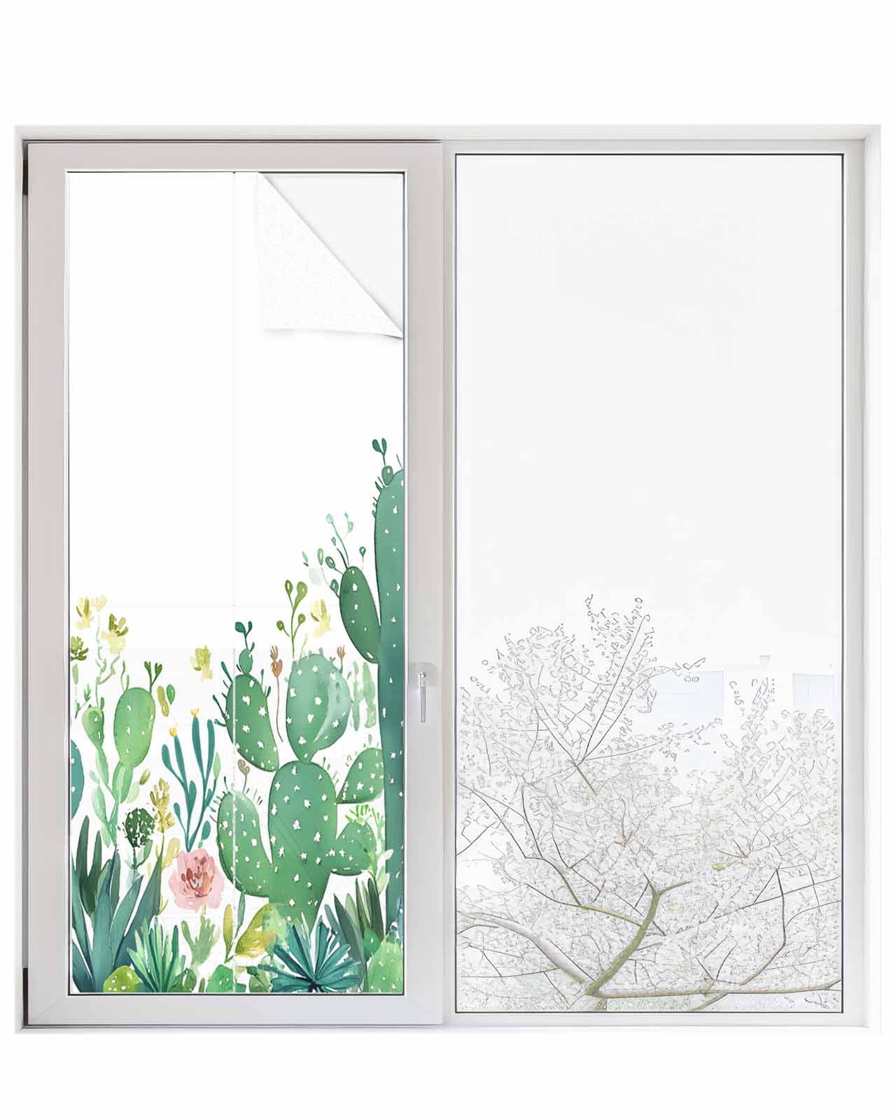 Window Privacy Film Tropical Cactus Stained Glass Window Film ...