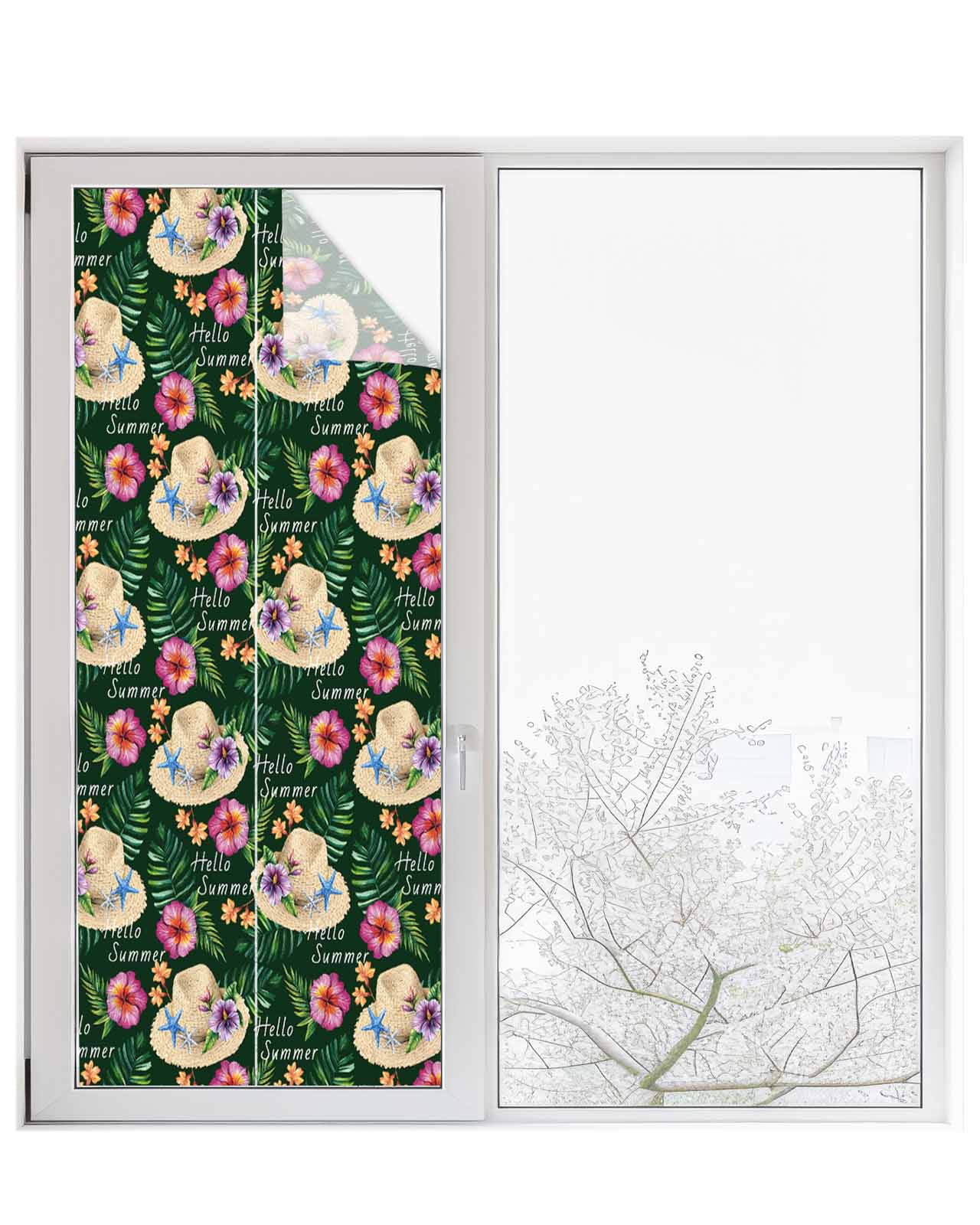 Window Privacy Film Tropical Flower Stained Glass Window Film ...