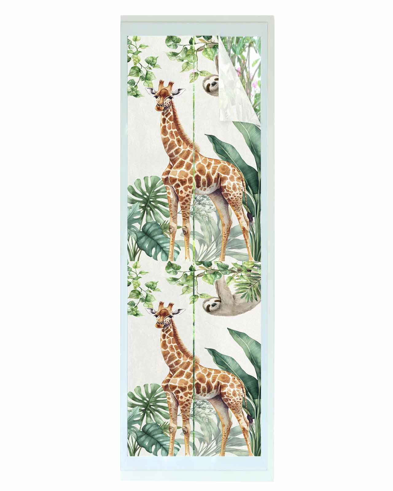 Window Privacy Film Tropical Giraffe Sloth Stained Glass Window Film ...