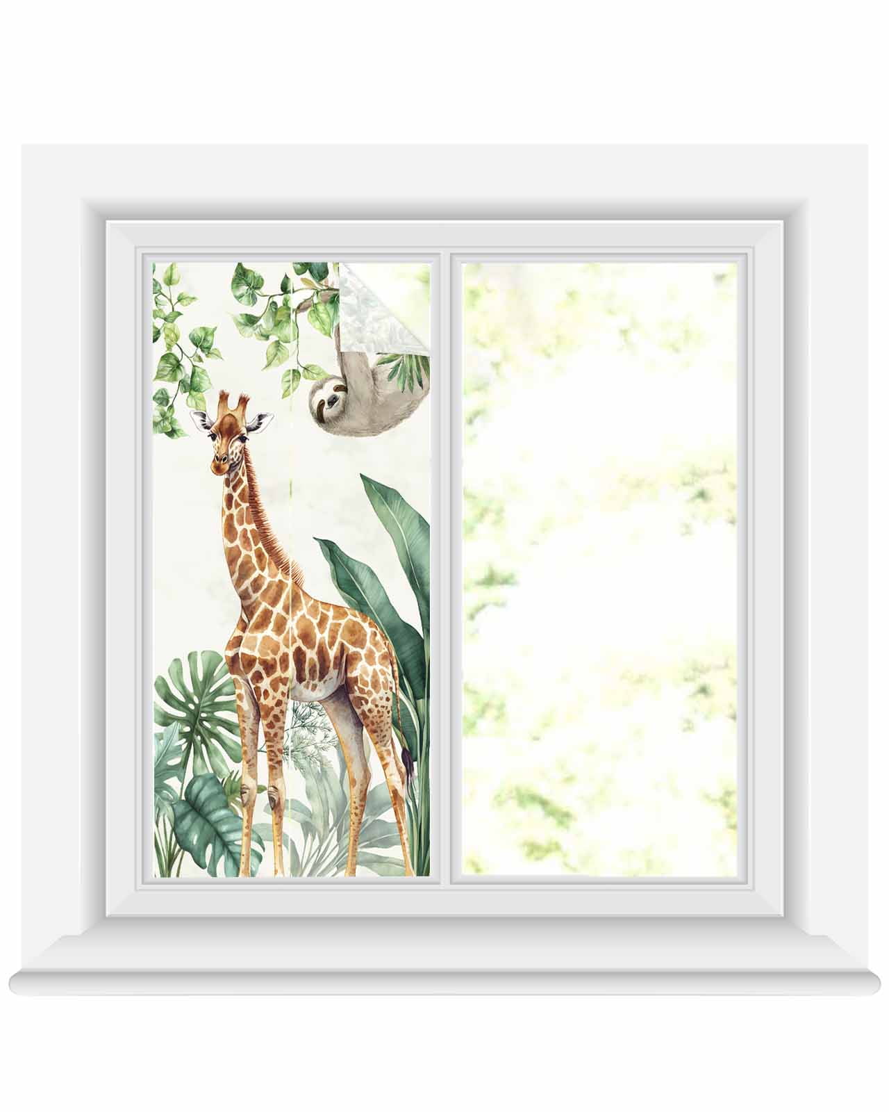Window Privacy Film Tropical Giraffe Sloth Stained Glass Window Film ...