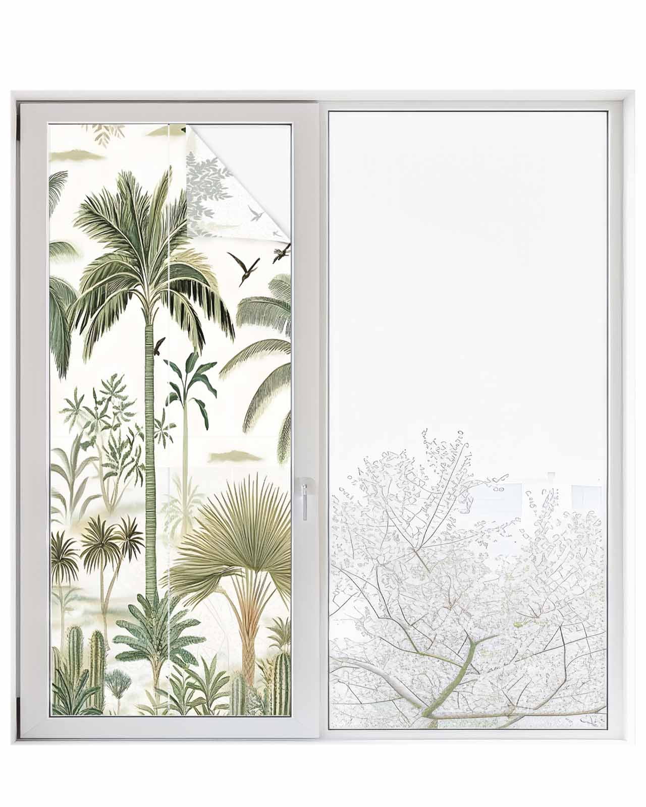 Window Privacy Film Tropical Green Palm Tree Stained Glass Window Film ...