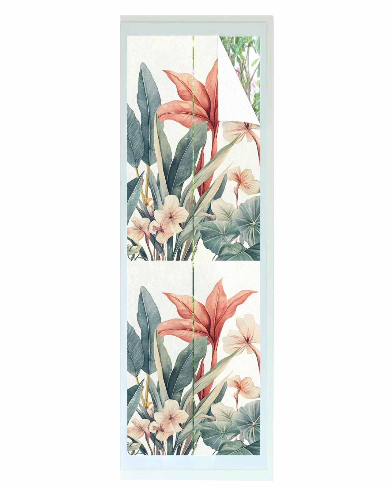 Window Privacy Film Tropical Leaves Floral Stained Glass Window Film Decorative Sun Block Window ...