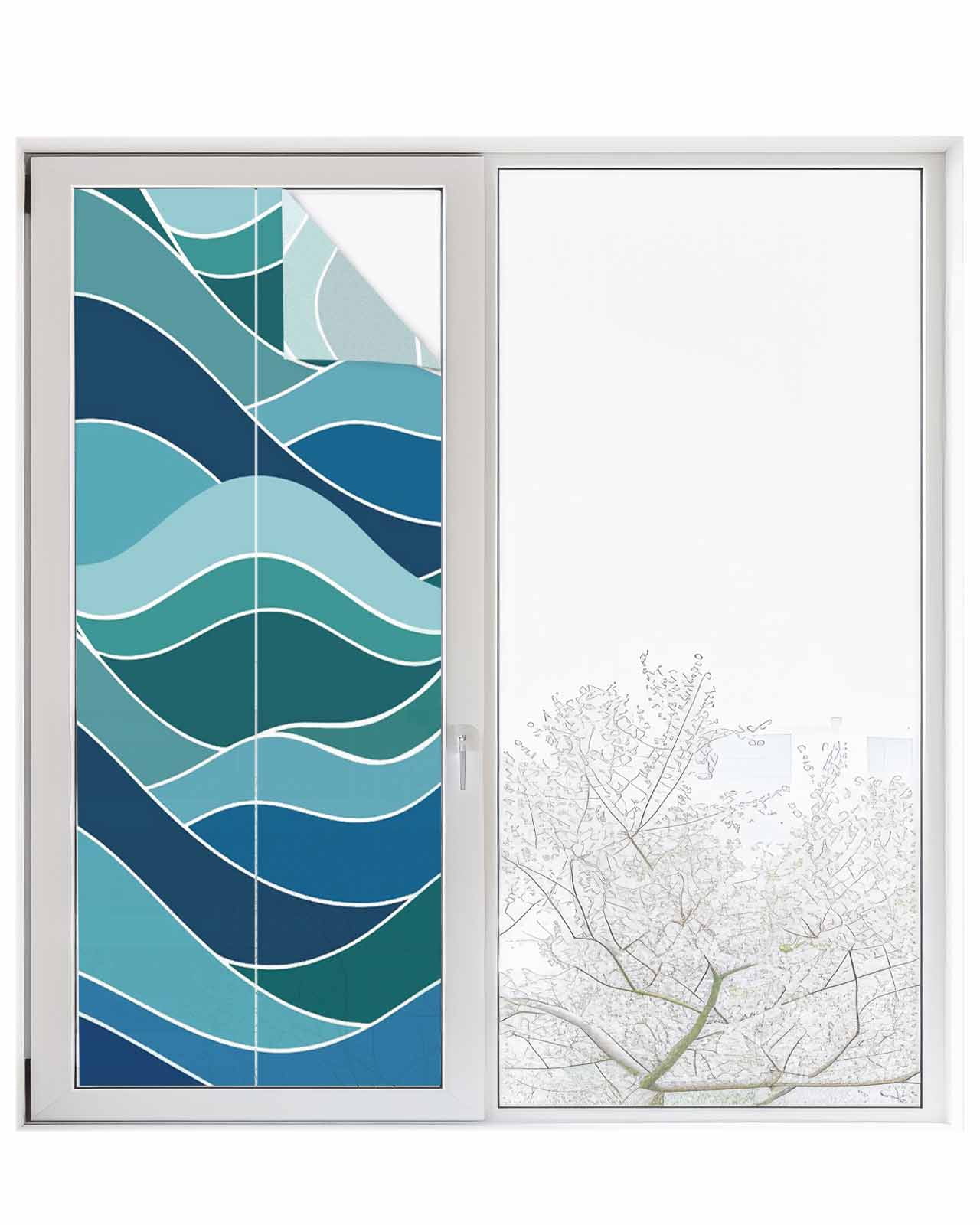 Window Privacy Film Turquoise Blue Stained Glass Window Film Decorative ...