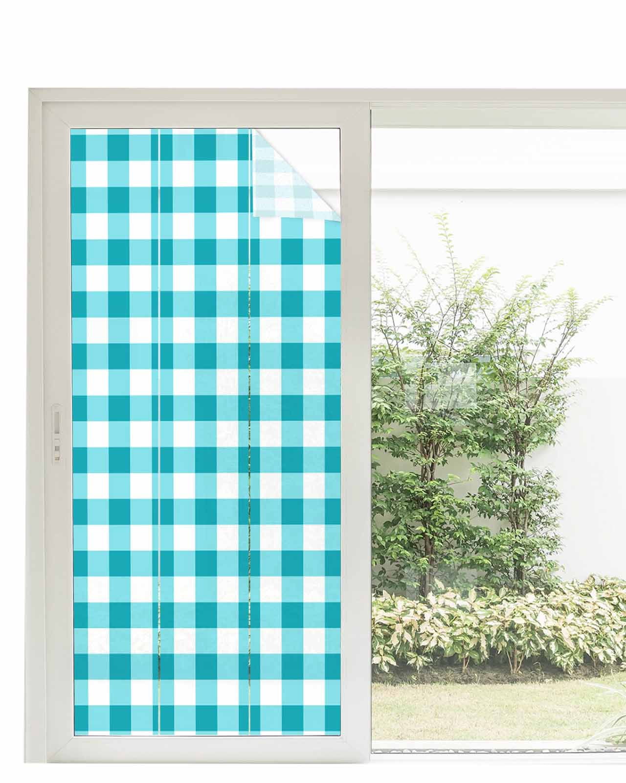 Window Privacy Film Turquoise Checkered Stained Glass Window Film ...