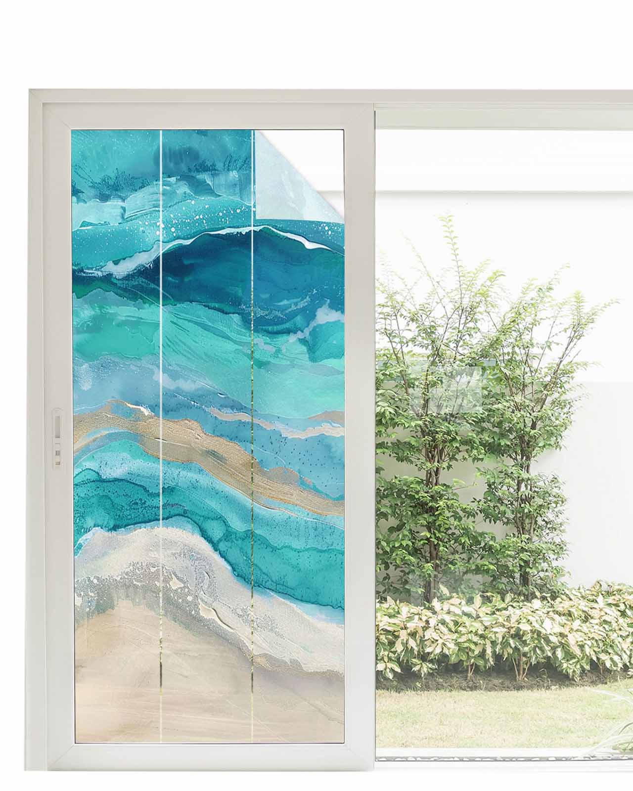 Window Privacy Film, Turquoise Coastal UV Sun Blocking Window Tint Film ...