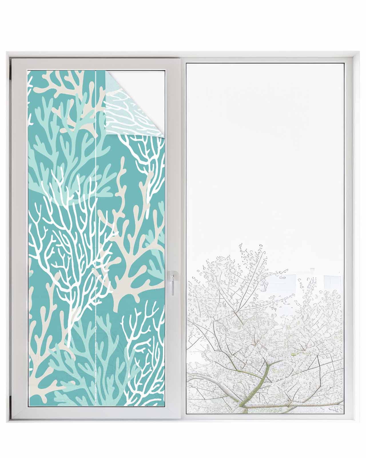 Window Privacy Film,Turquoise Coral UV Sun Blocking Window Tint Film ...