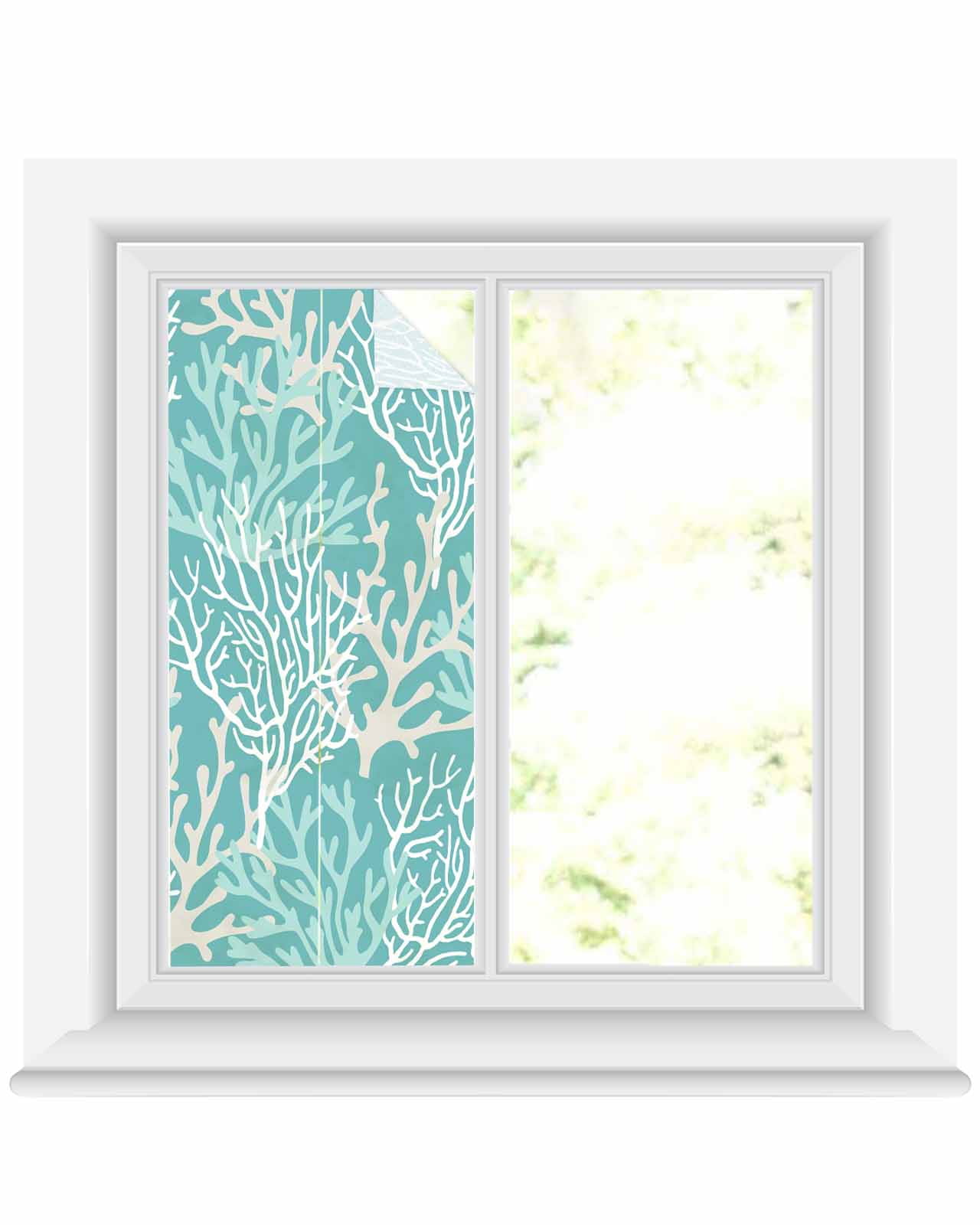 Window Privacy Film, Turquoise Coral UV Sun Blocking Window Tint Film ...