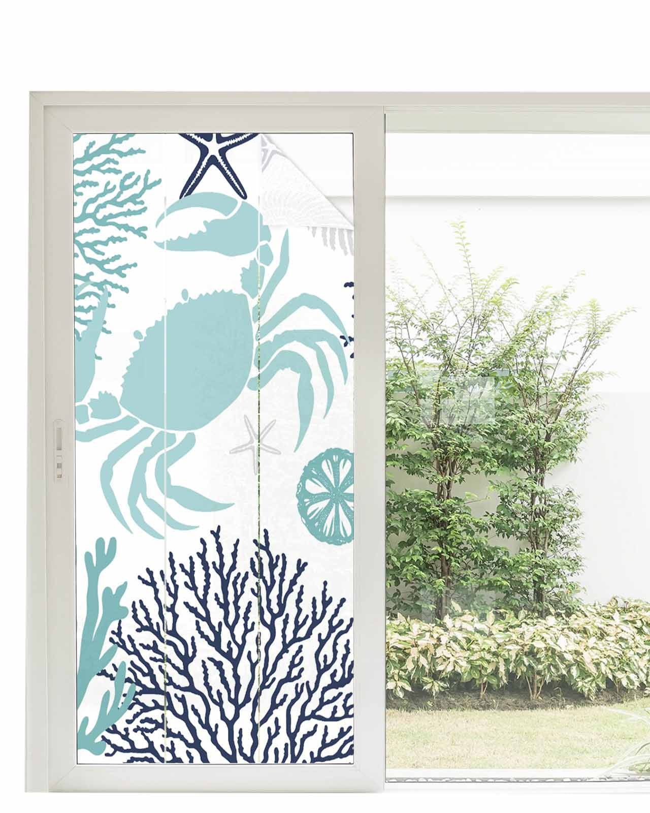 Window Privacy Film Turquoise Crab Coastal Stained Glass Window Film ...