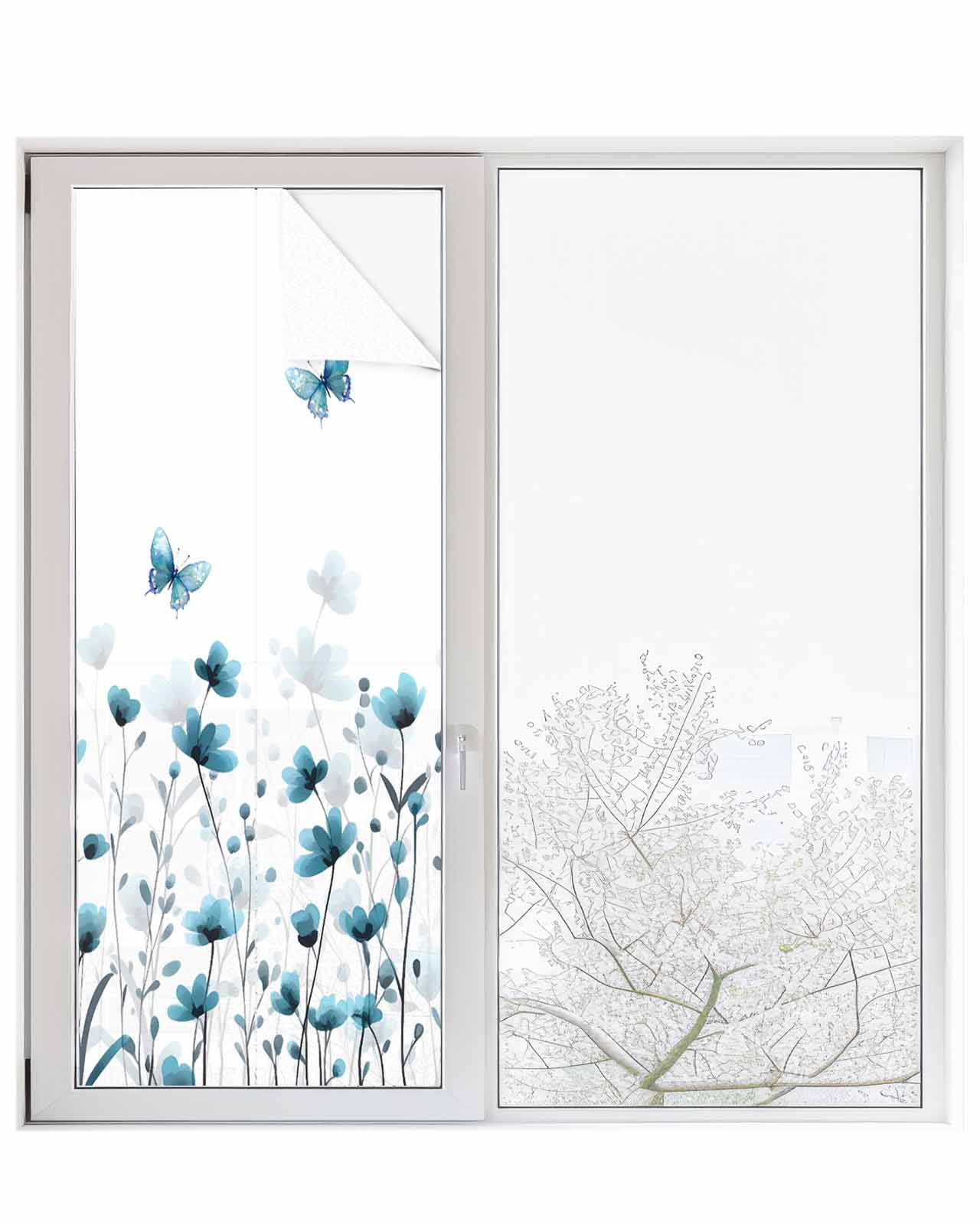 Window Privacy Film Turquoise Floral Butterfly Stained Glass Window ...