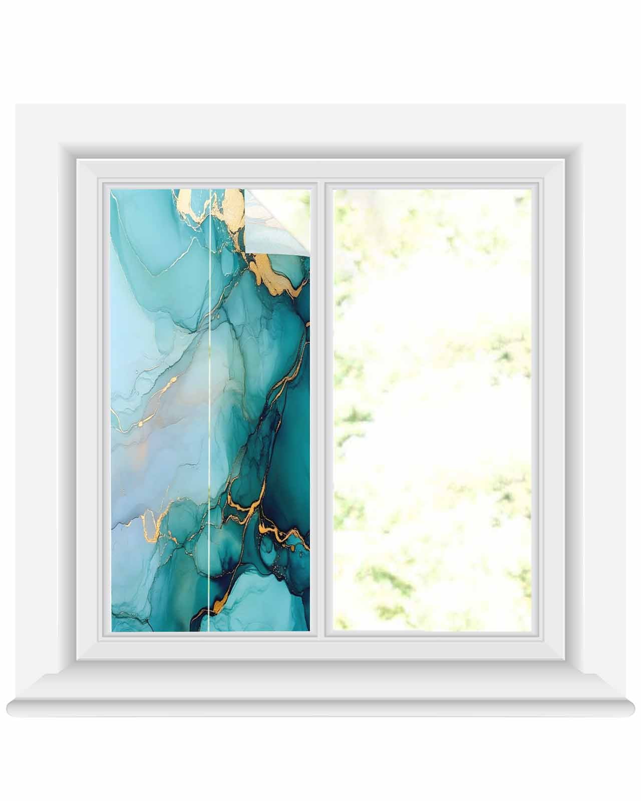 Window Privacy Film Turquoise Gold Marble Stained Glass Window Film ...