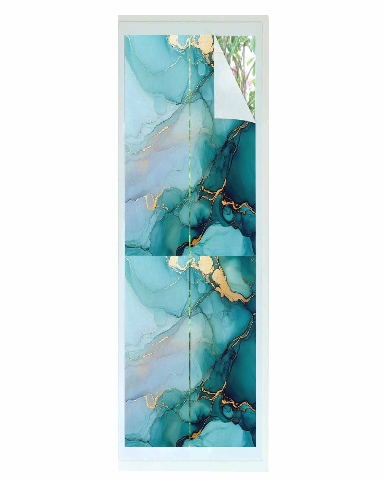 Window Privacy Film Turquoise Gold Marble Stained Glass Window Film ...