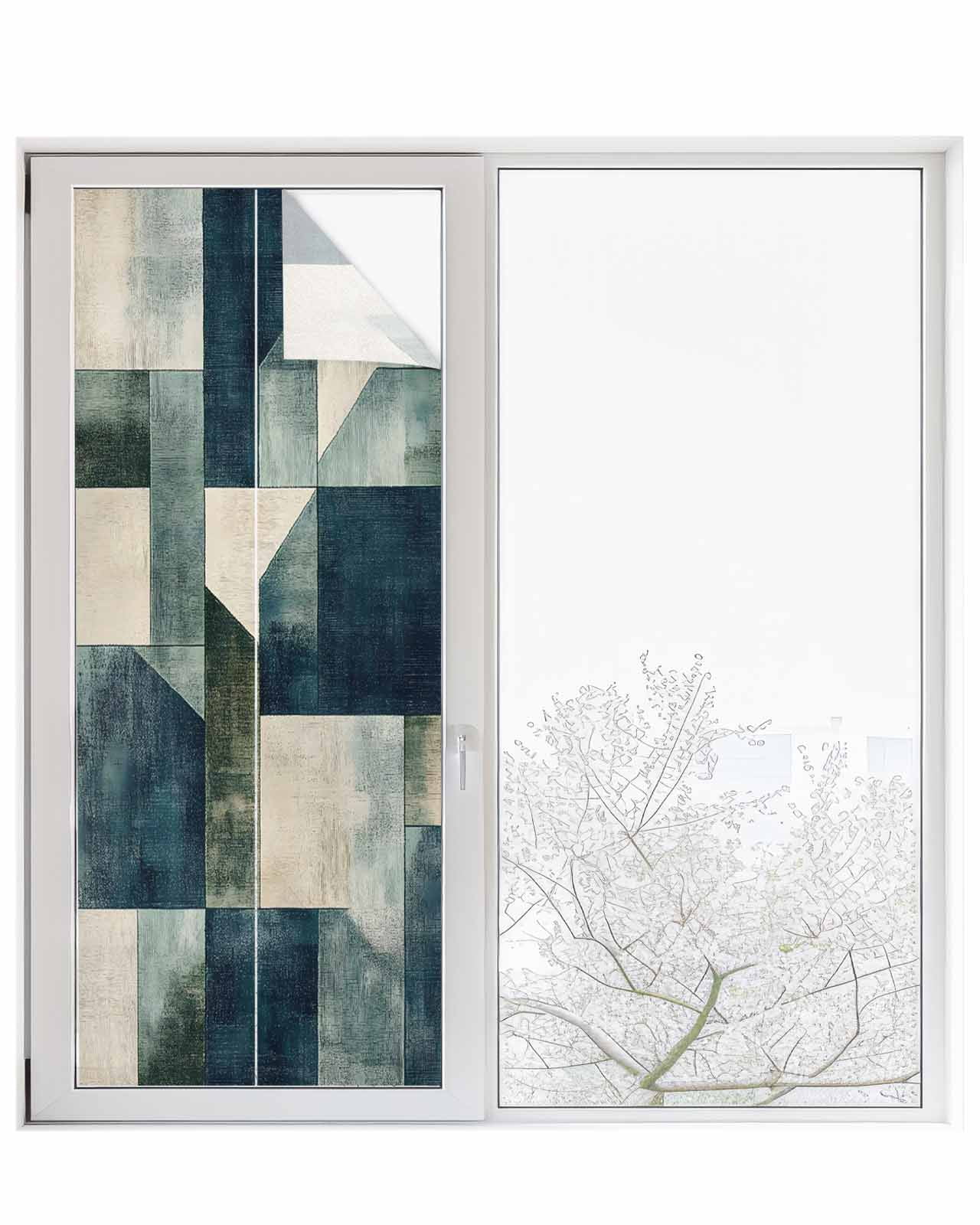 Window Privacy Film Turquoise Green Geometric Stained Glass Window Film ...