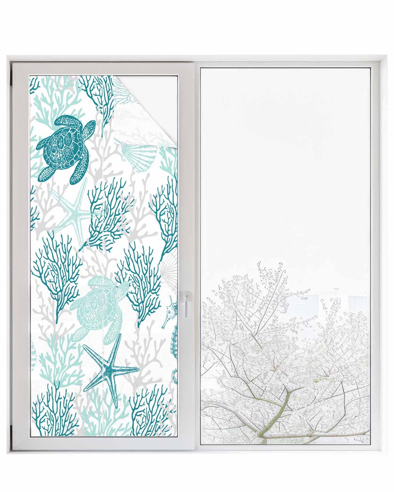 Window Privacy Film,Turquoise Grey Coastal Coral Sun Blocking Window ...