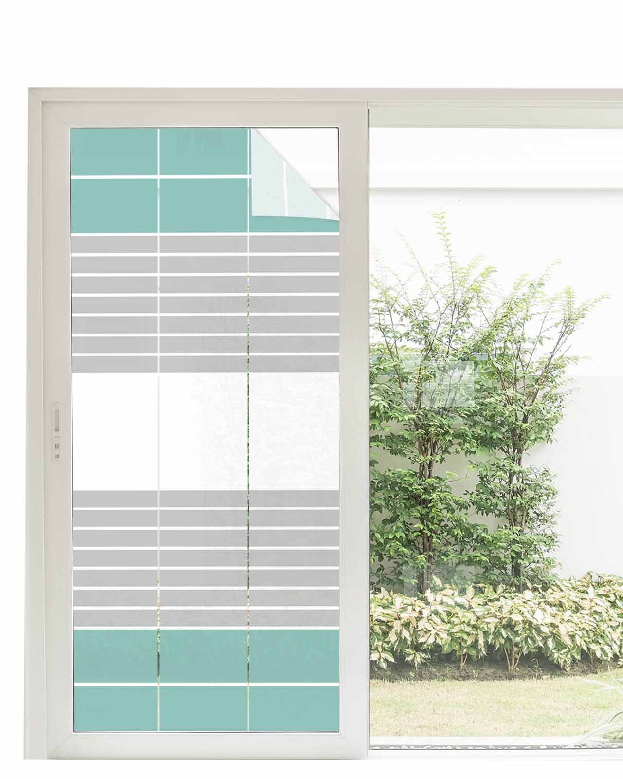 Window Privacy Film Turquoise Grey Stripe Stained Glass Window Film ...