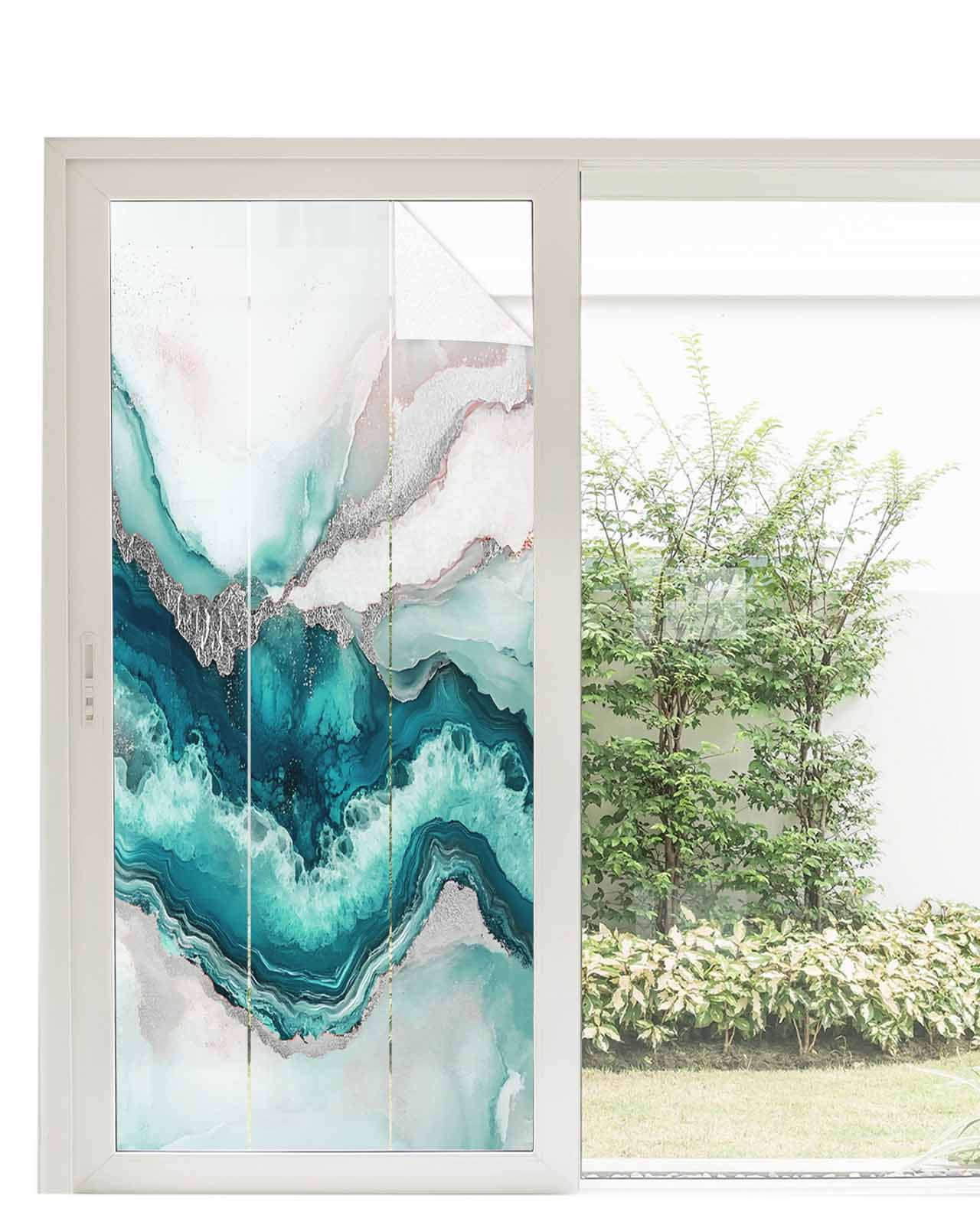 Window Privacy Film Turquoise Marble Stained Glass Window Film ...