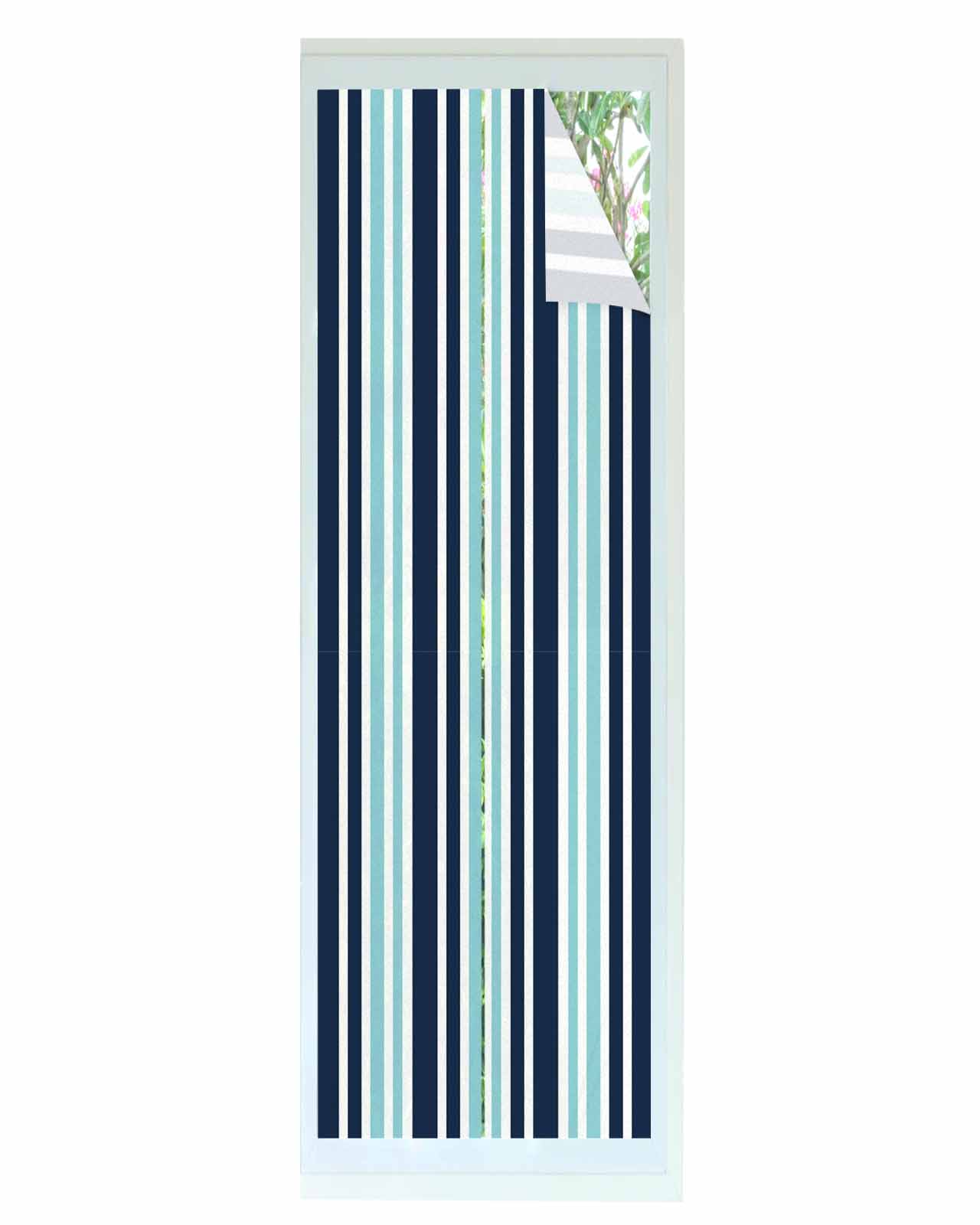 Window Privacy Film Turquoise Navy Blue Striped Stained Glass Window ...