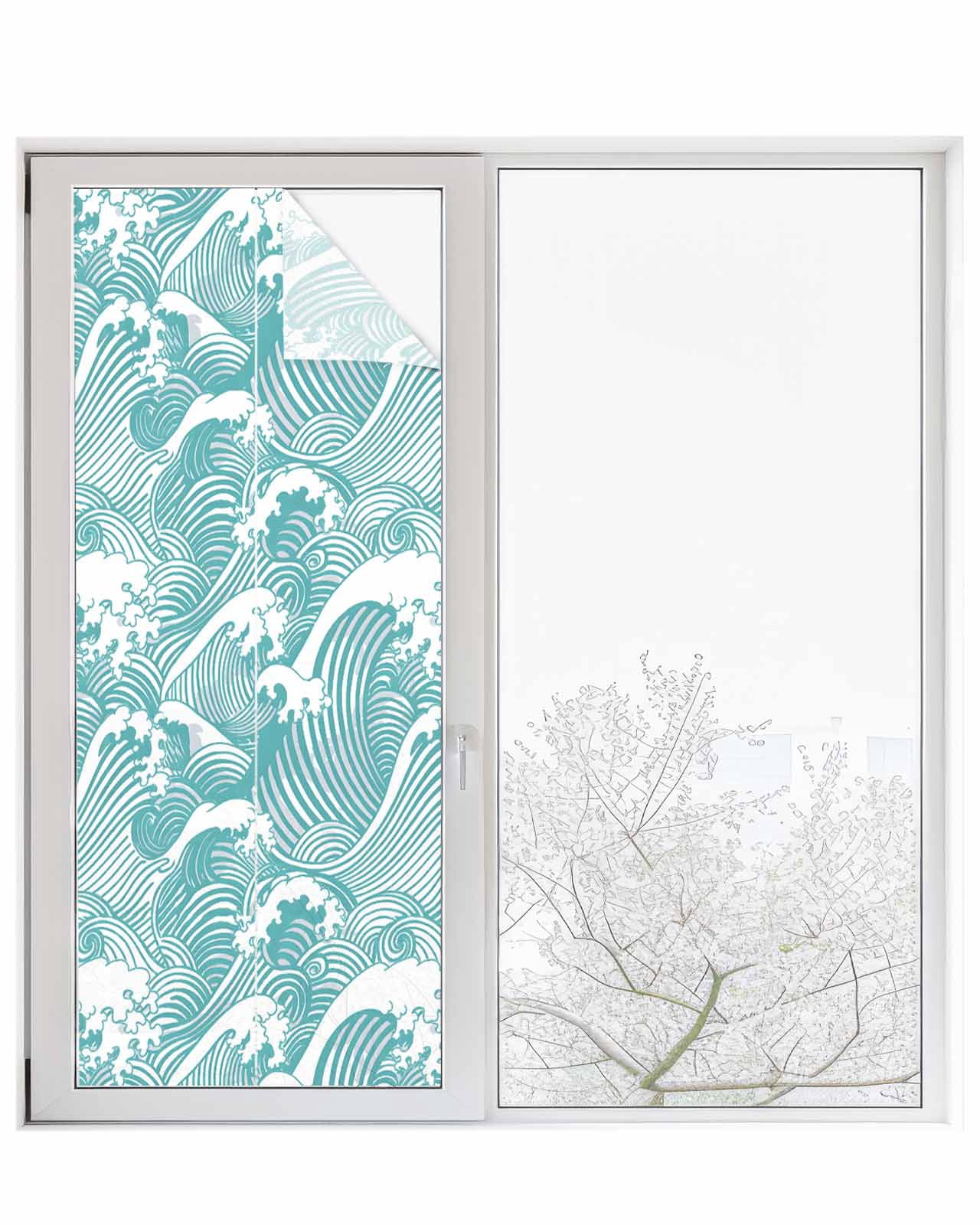 Window Privacy Film Turquoise Ocean Waves Stained Glass Window Film ...