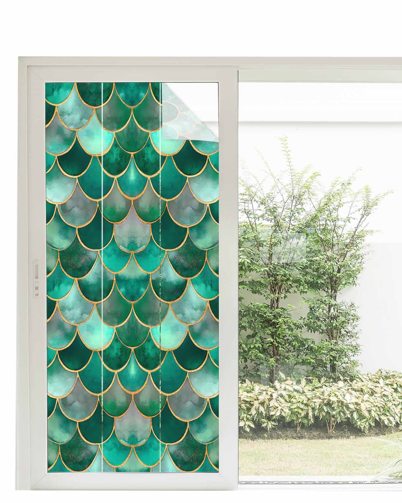 Window Privacy Film Turquoise Ombre Scale Stained Glass Window Film ...