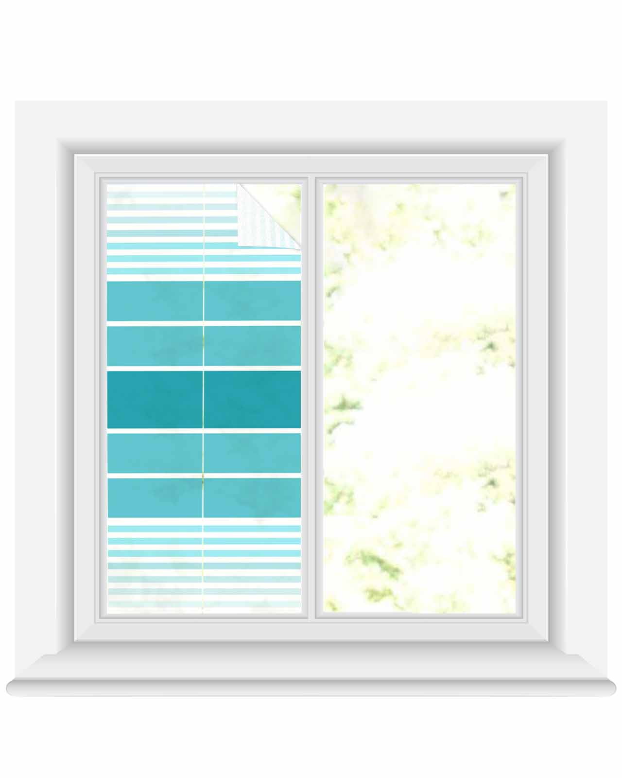 Window Privacy Film Turquoise Ombre Stripe Stained Glass Window Film ...