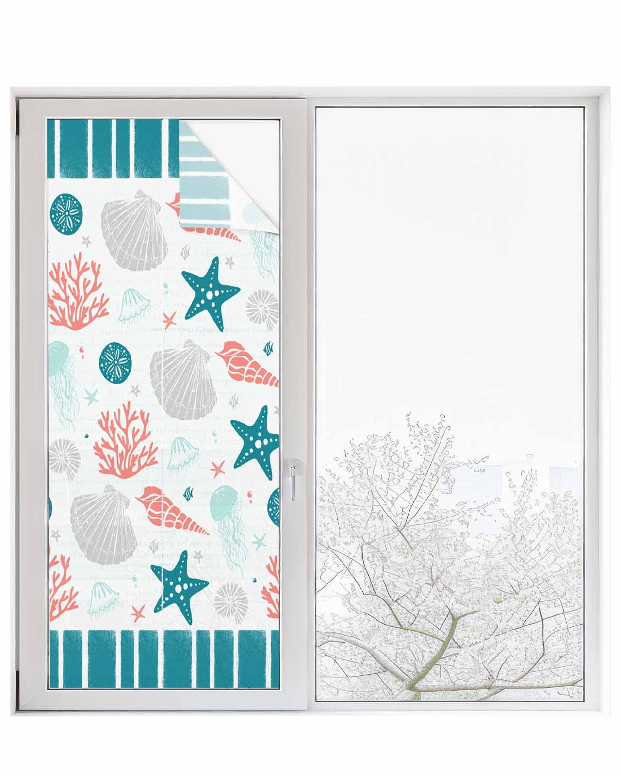 Window Privacy Film, Turquoise Red Grey Coral UV Sun Blocking Window ...