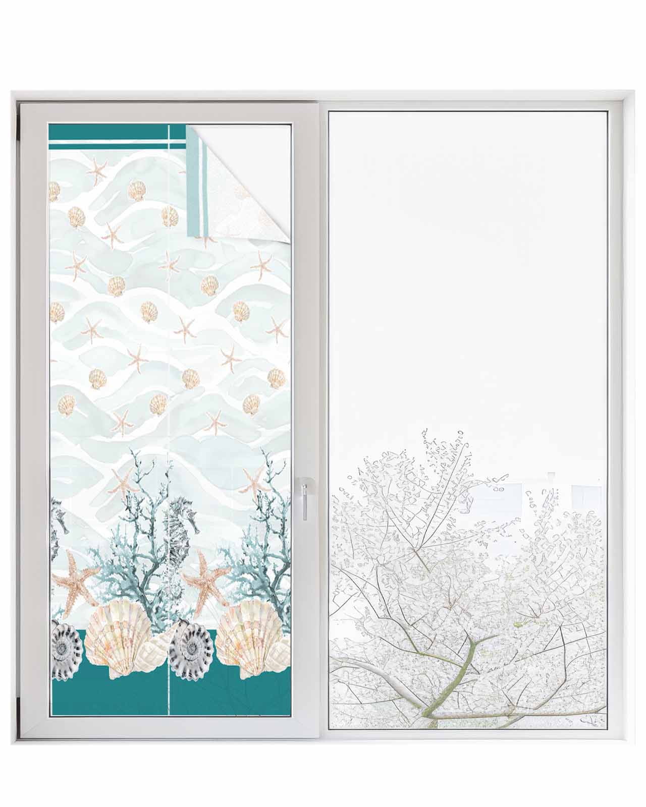 Window Privacy Film Turquoise Shell Stained Glass Window Film ...