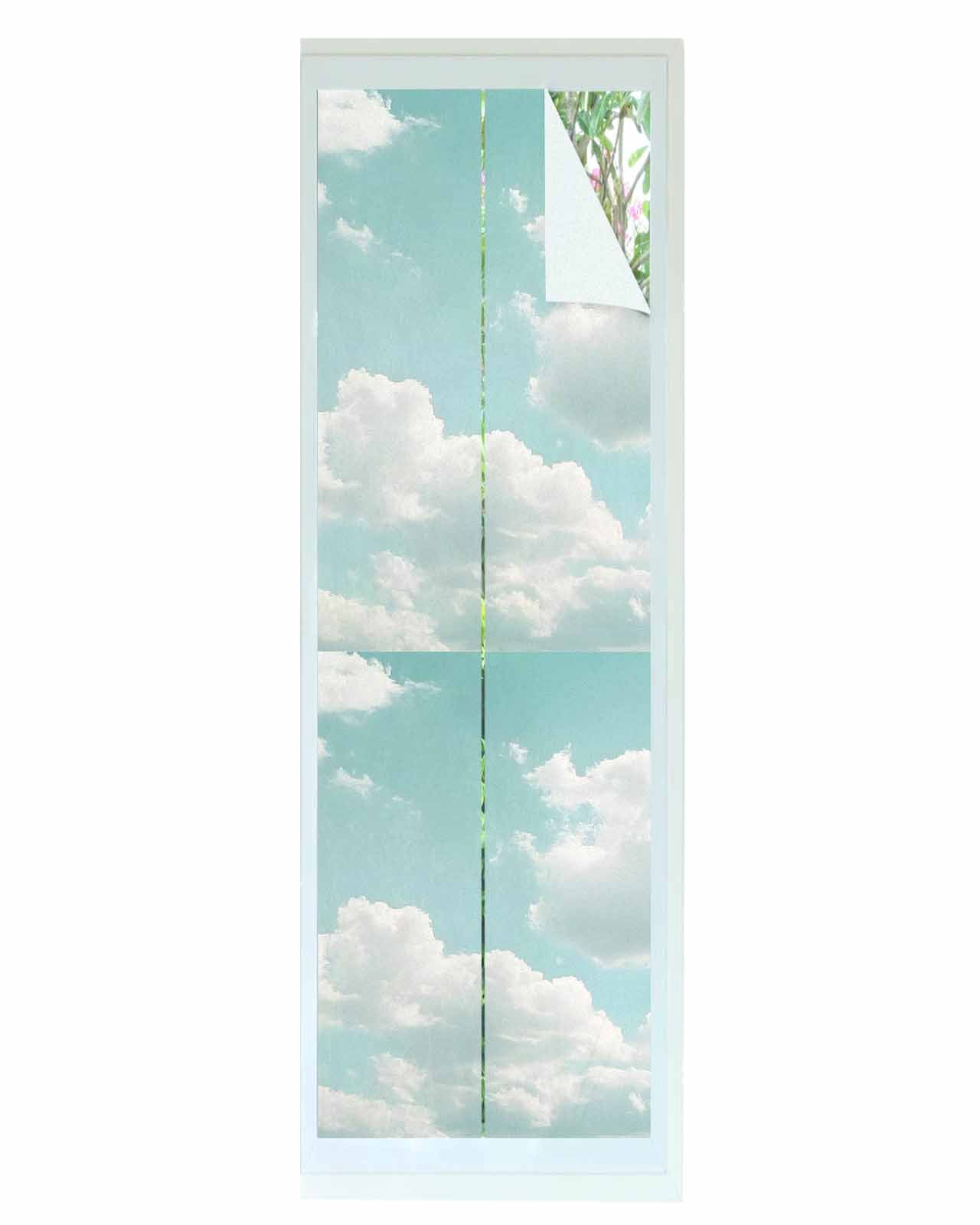 Window Privacy Film Turquoise Sky Stained Glass Window Film Decorative ...
