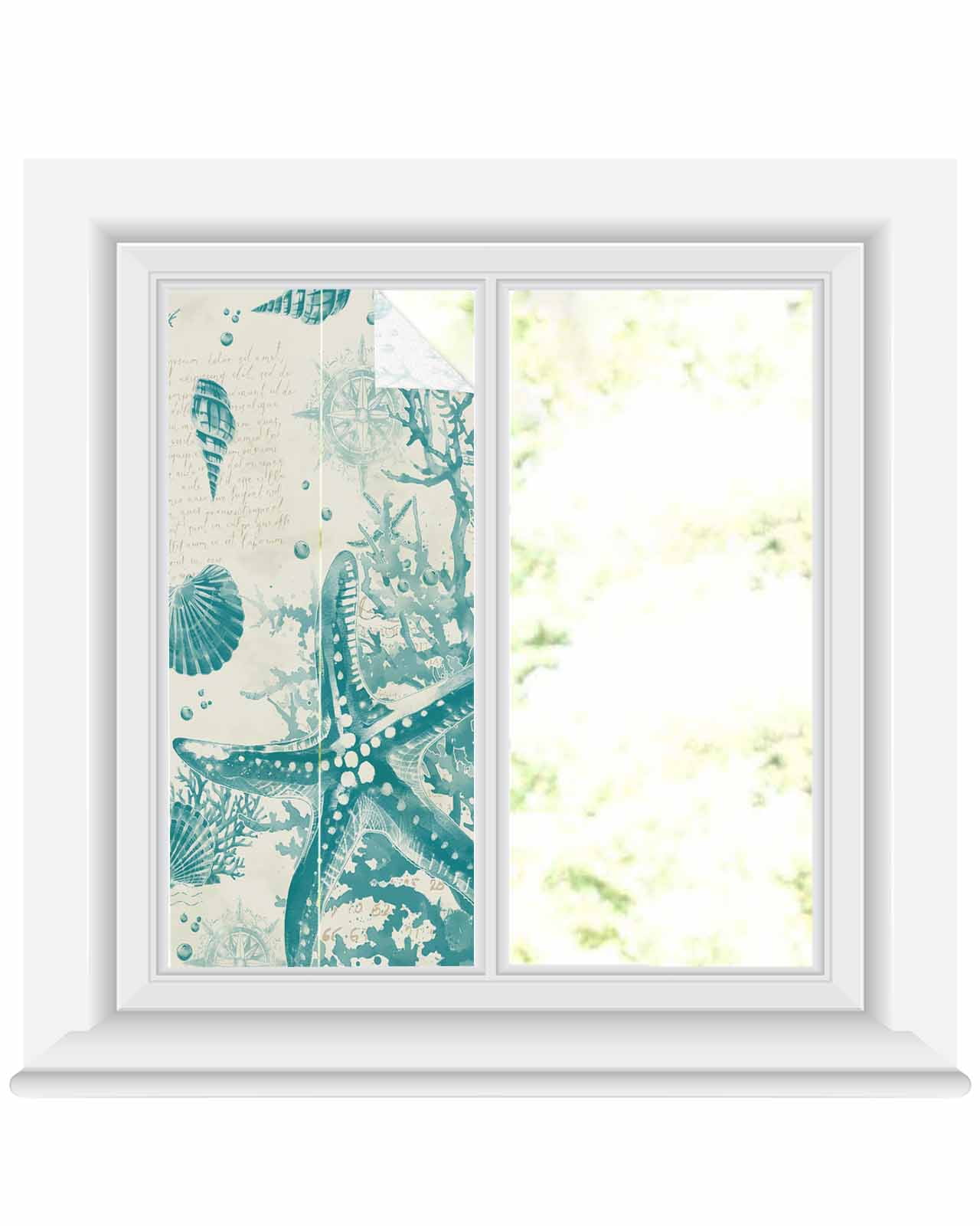 Window Privacy Film Turquoise Starfish Stained Glass Window Film ...